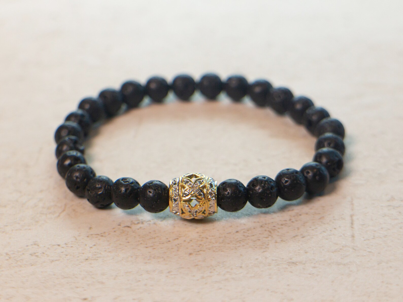 Men's Lava Beaded Bracelet With Large 14K Diamond Bead - Etsy