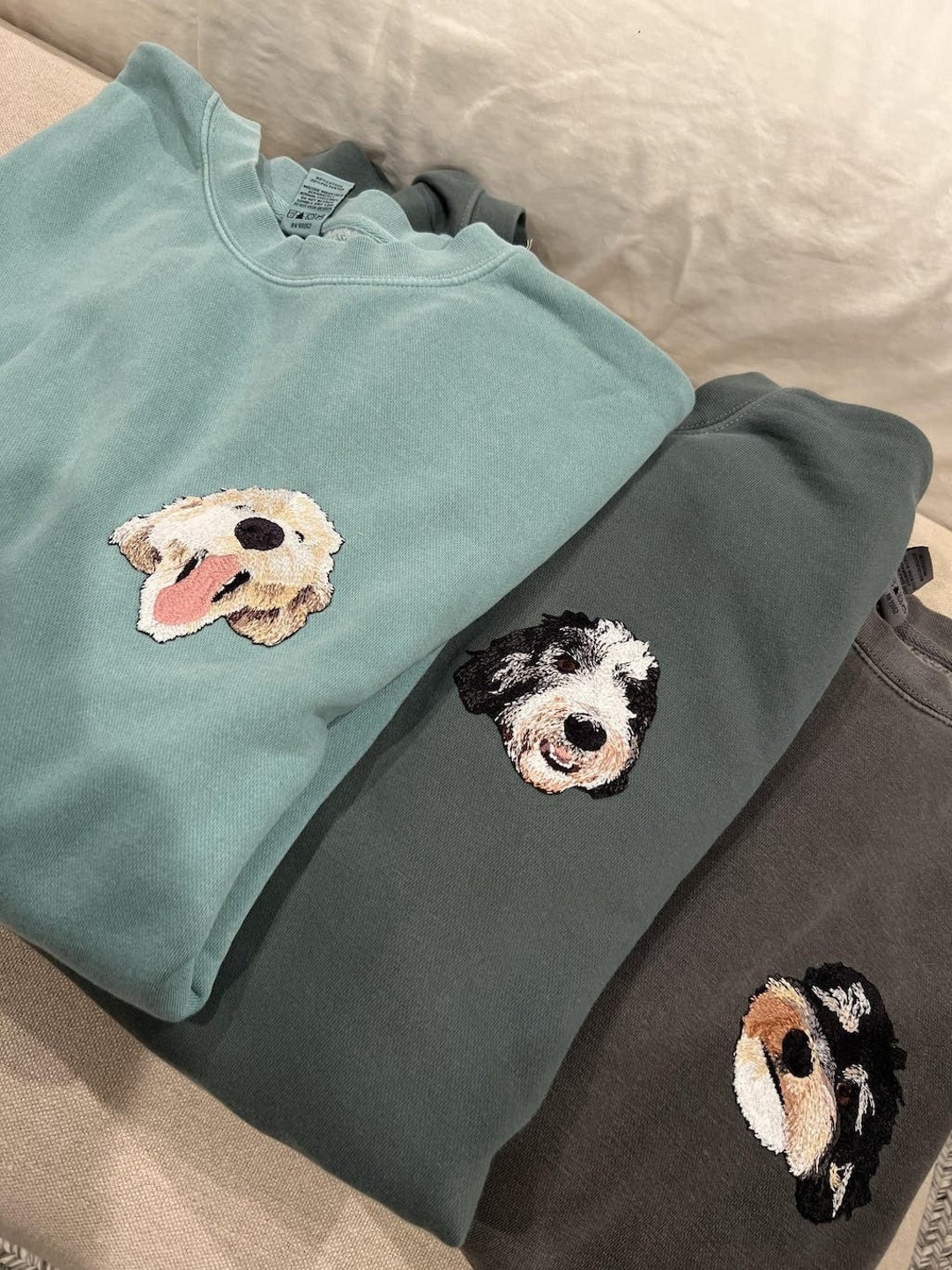 Custom Pet Embroidered Sweatshirt, Personalized Dog Cat Portrait ...