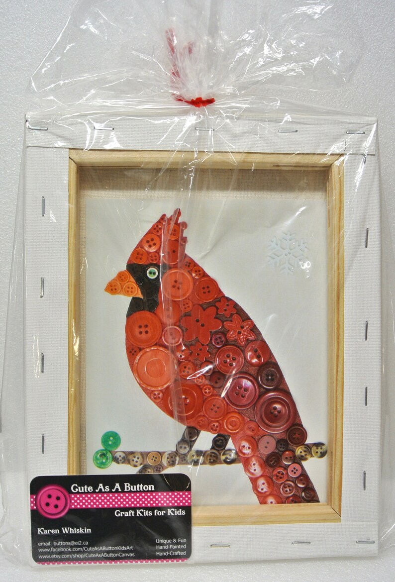 Button Craft KIT for Kids, Cardinal Craft Kits, Kids Crafts, Cardinal ...