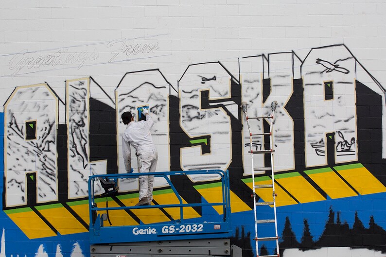 Greetings From Alaska Mural Sign Painting - Street Art Print of ...