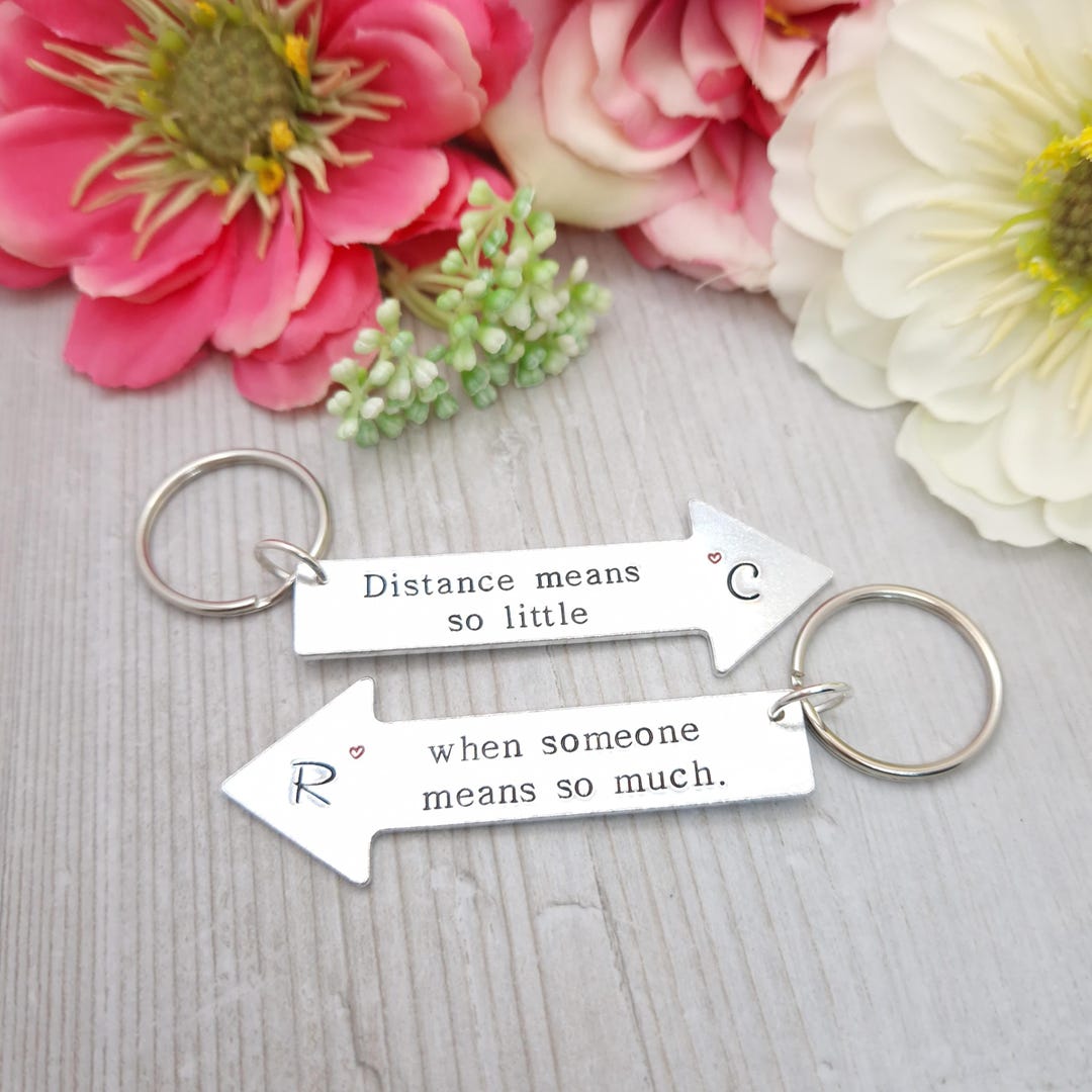 Long Distance Relationship Keyring, Hand Stamped Arrow Keychain, Long ...