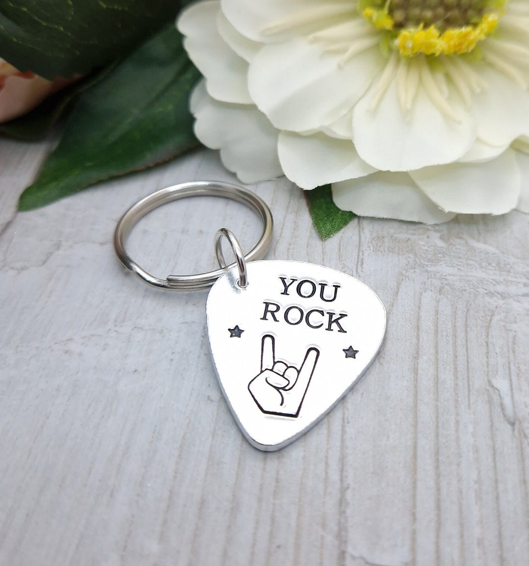You Rock Keyring Gift for Husband, Guitar Pick Keychain, Fathers Day ...