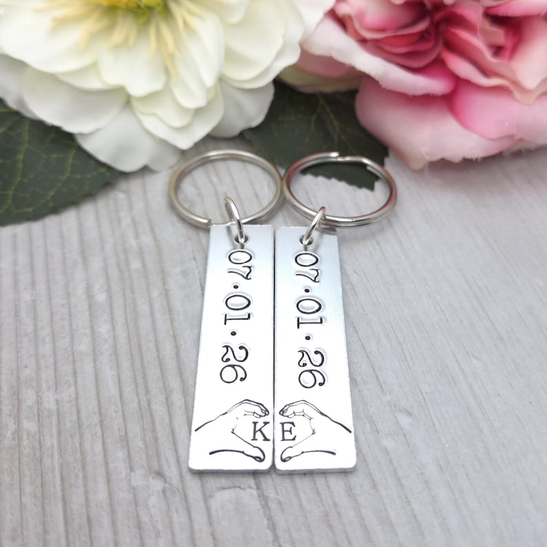 Personalised Date Keyring, Valentines Gifts, Couples Matching Keychains ...
