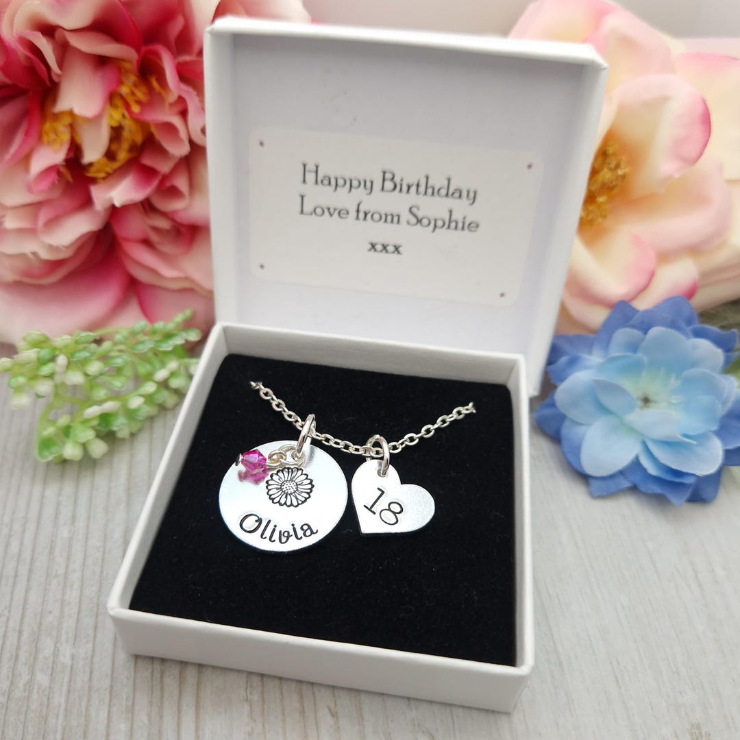 April Birthday Gift Necklace Personalised With Name and Age, 18th ...