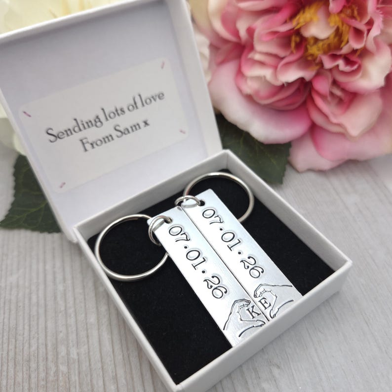 Personalised Date Keyring, Valentines Gifts, Couples Matching Keychains ...