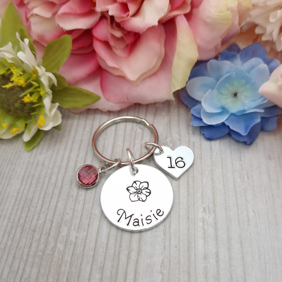 16th Birthday Gift Girl, Custom Name Hand Stamped Keychain, Sweet 16 ...