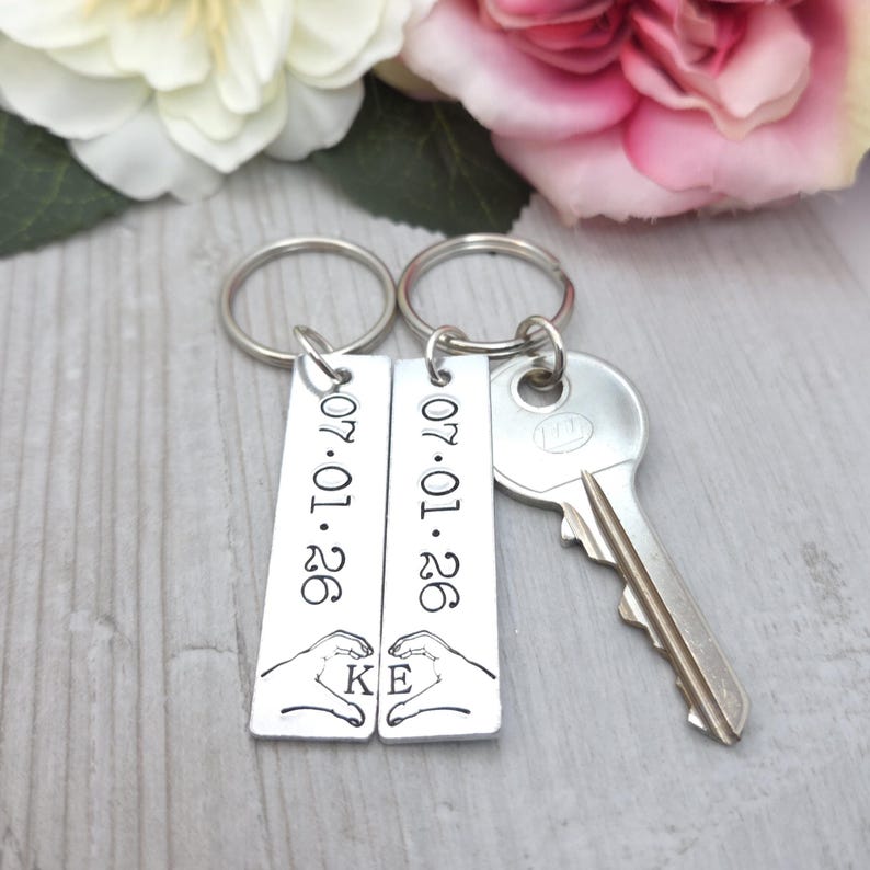 Personalised Date Keyring, Valentines Gifts, Couples Matching Keychains ...