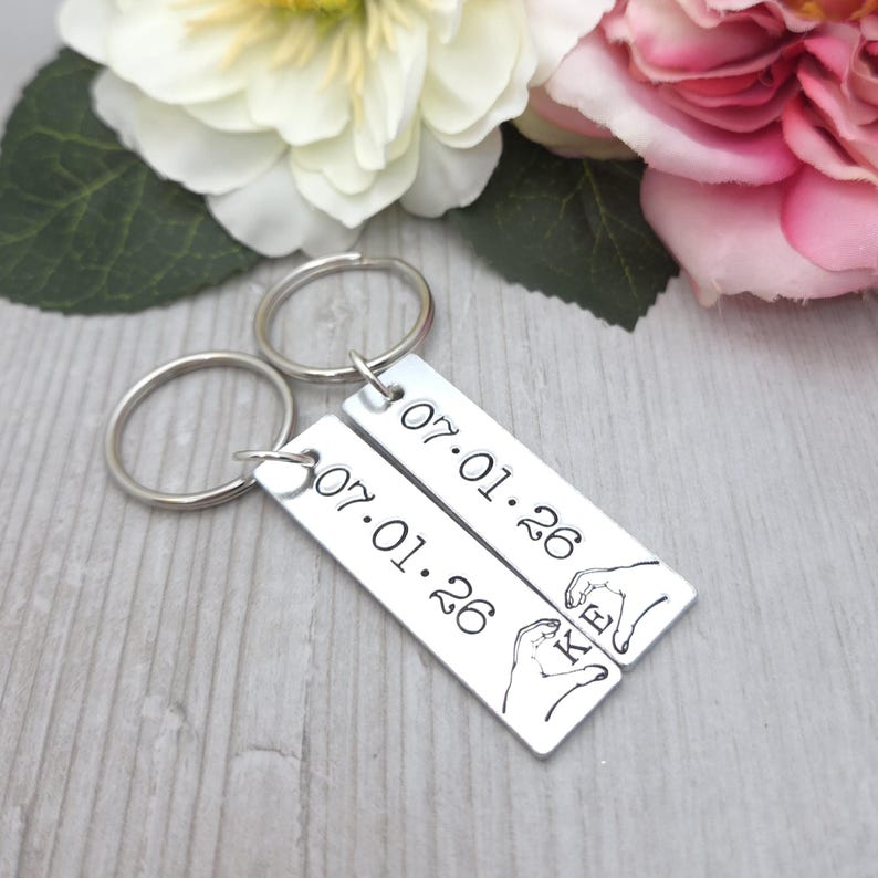 Personalised Date Keyring, Valentines Gifts, Couples Matching Keychains ...