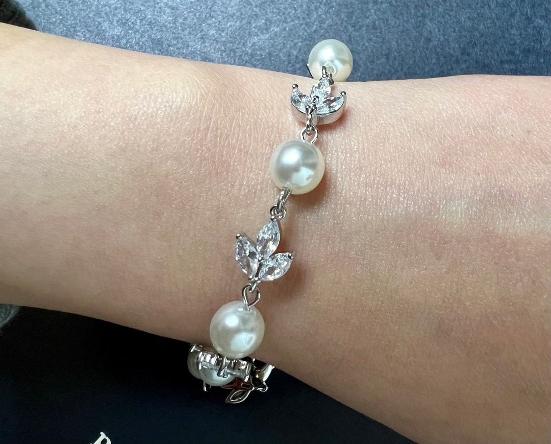 Pearl Wedding Bracelet, Floral Bracelet, Bridal Bracelet, Rhinestone ...