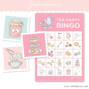 Tea Party Bingo Printable Party Game | Tea Party Flashcards | Tea Party ...