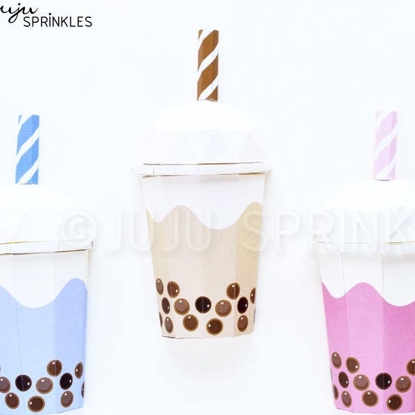 Bubble Tea Origami / Bubble Tea Wall Art / Boba Tea Paper Plantilla 3D ...