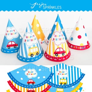 Transportation Birthday Party Hats, Car Party Hats, Mini Birthday Hats ...
