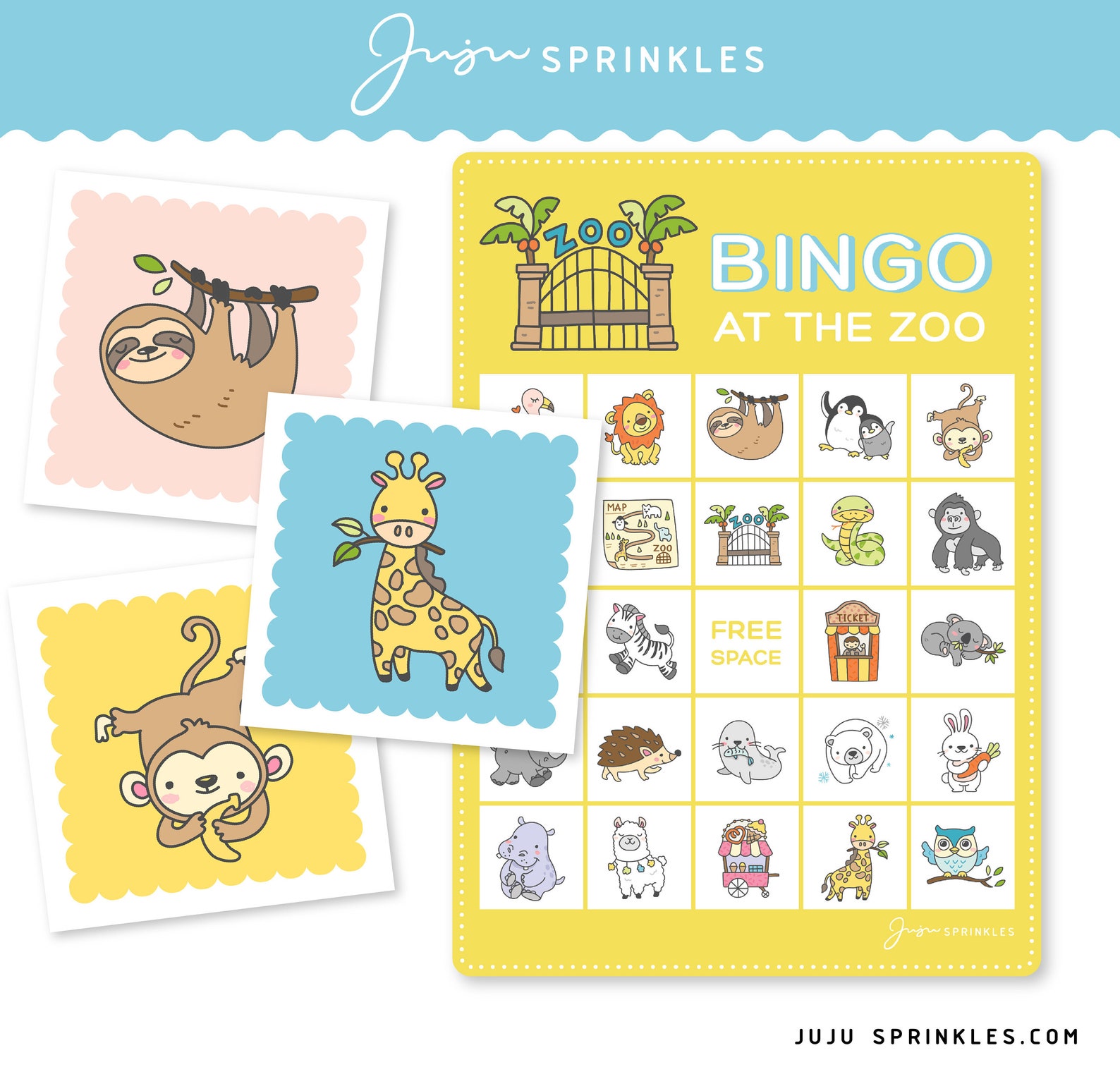 Animal Bingo Printable Party Game Zoo Bingo Animal Flashcards Matching ...