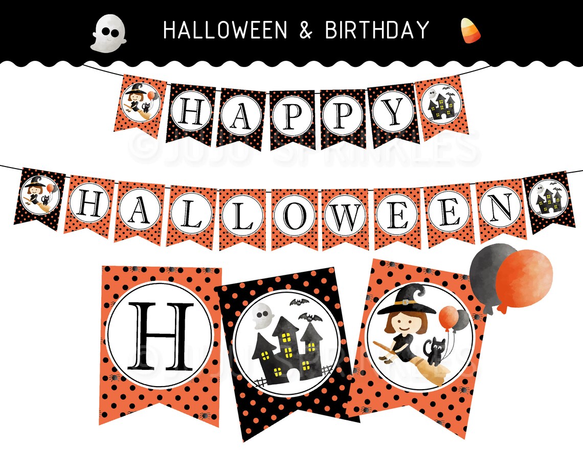 Halloween Birthday Banners, Halloween Party Printable, Halloween Kids ...