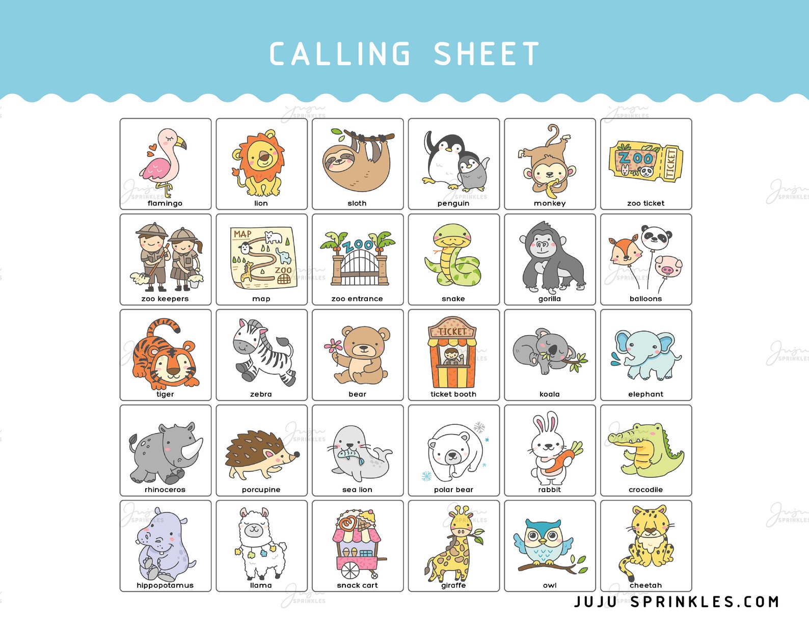 Animal Bingo Printable Party Game Zoo Bingo Animal Flashcards Matching ...