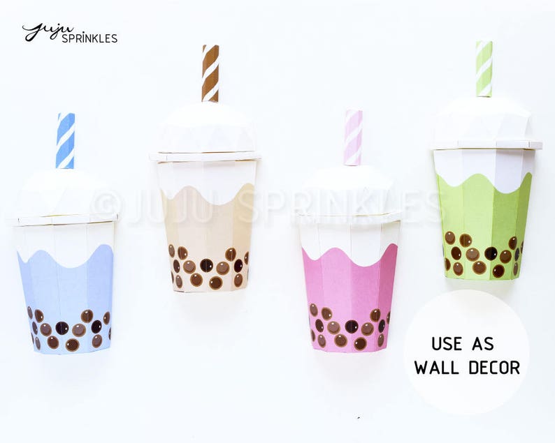 Bubble Tea Origami Bubble Tea Wall Art Boba Tea Paper 3D Template Boba ...