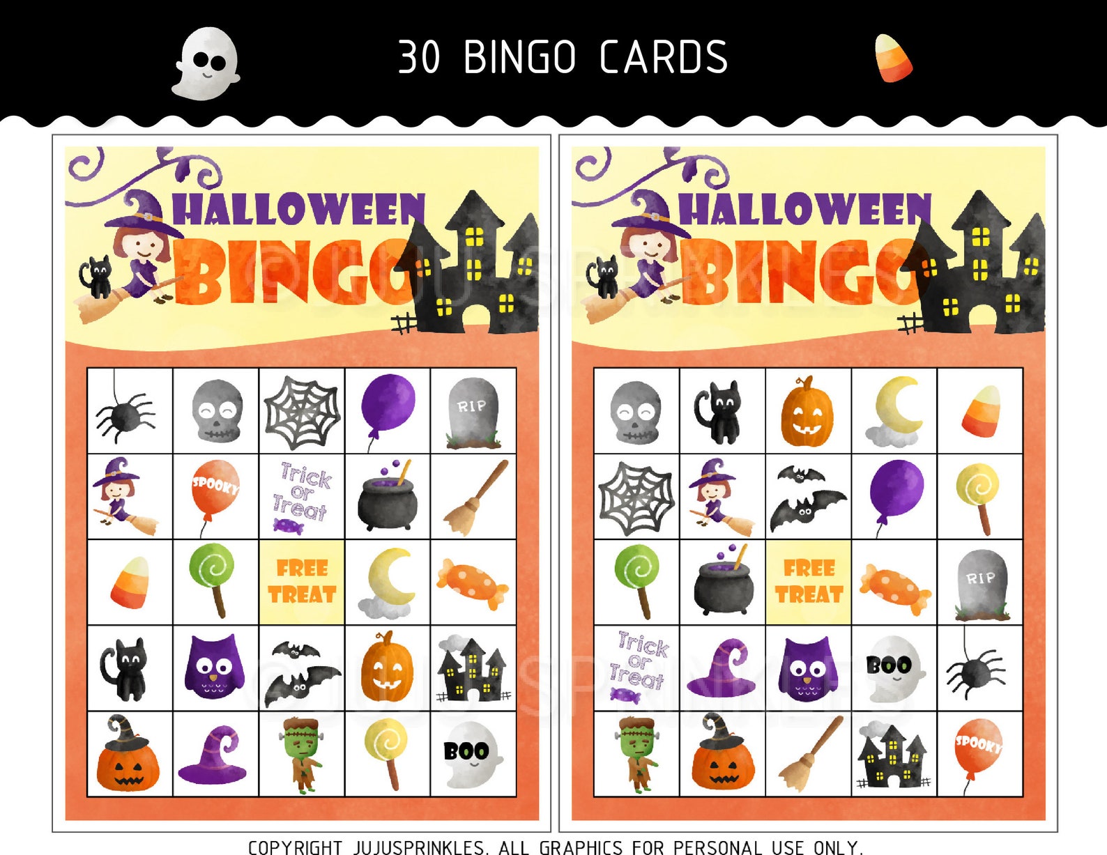 Halloween Bingo Cards Printable - Halloween Games - Halloween Party ...