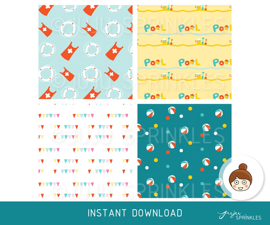 Swimming Digital Paper, Swimming Clipart, Swimming Patterns, Swimming ...