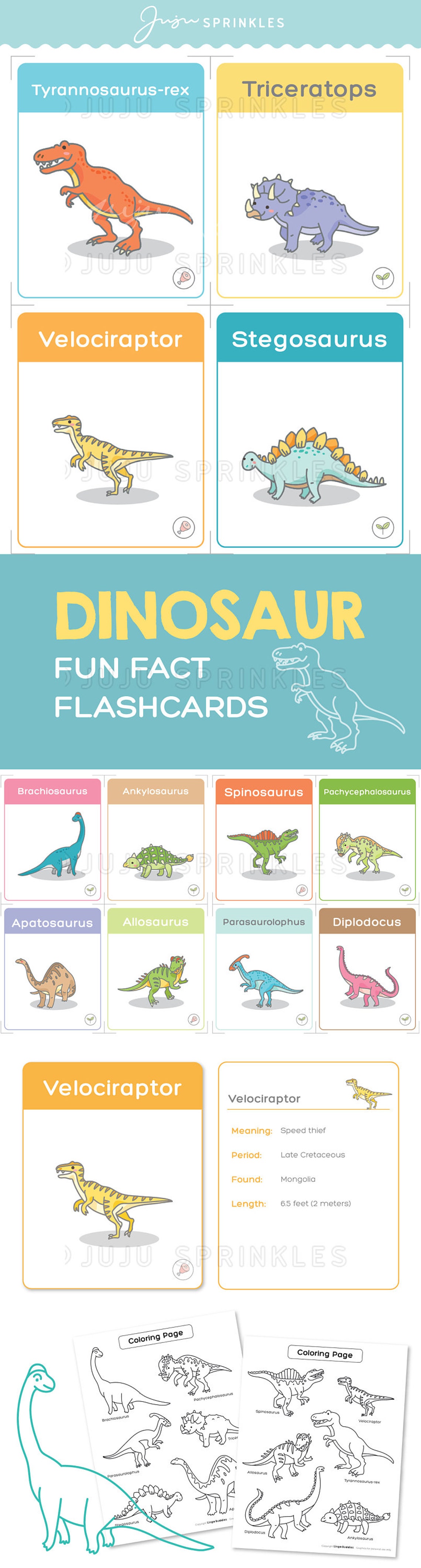 Dinosaurs Printable Flashcards Dinosaurs Fact Cards Dinosaurs Coloring ...