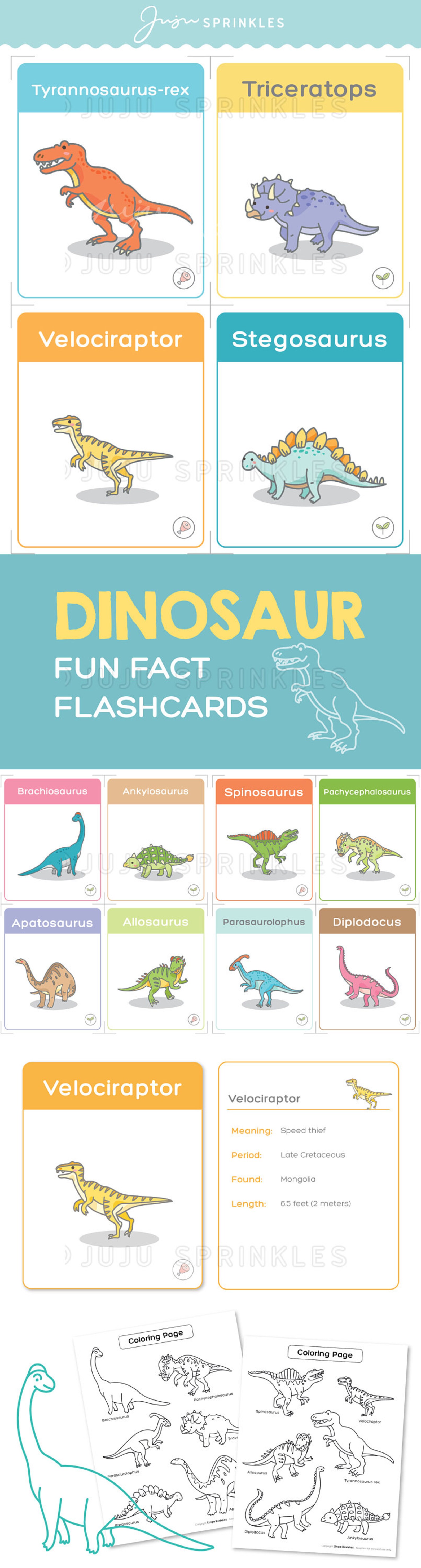 Dinosaurs Printable Flashcards Dinosaurs Fact Cards Dinosaurs Coloring ...
