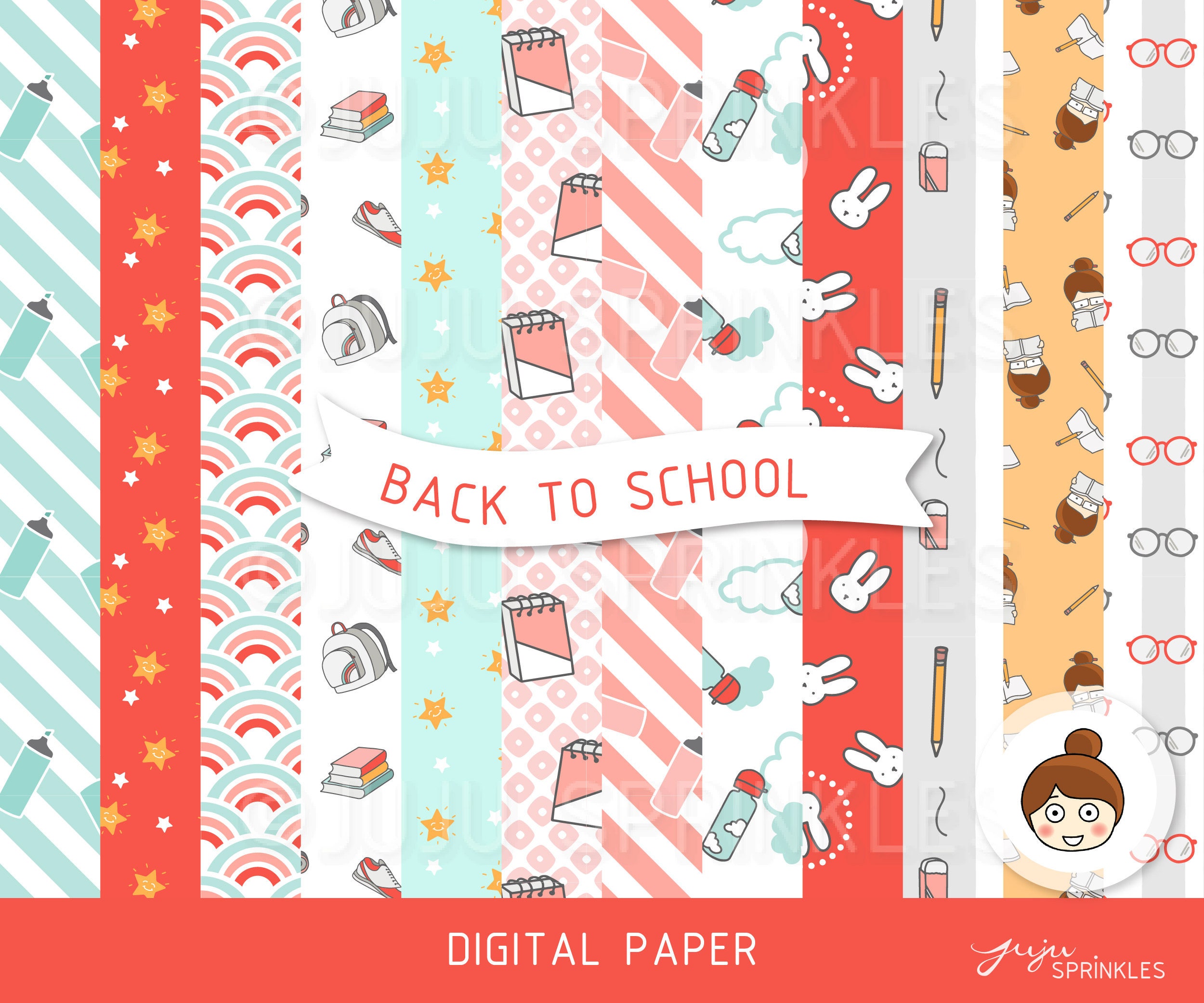 Back to School Digital Paper, School Pattern, Instant Download, Back to ...