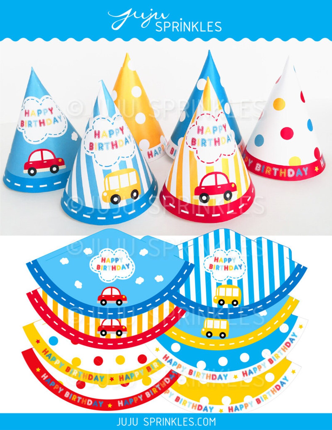 Transportation Birthday Party Hats, Car Party Hats, Mini Birthday Hats ...