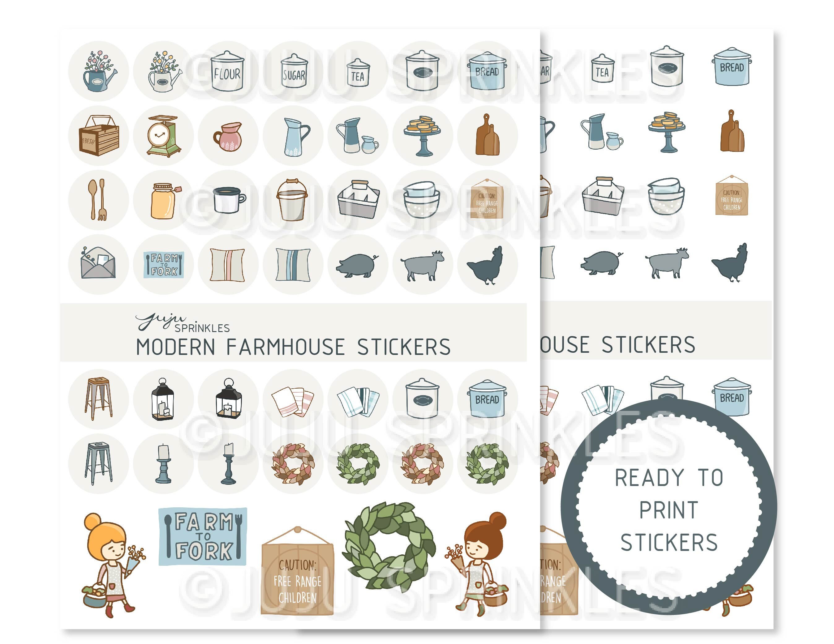 Modern Farmhouse Clipart Cute Planner Stickers Instant Download PNG ...