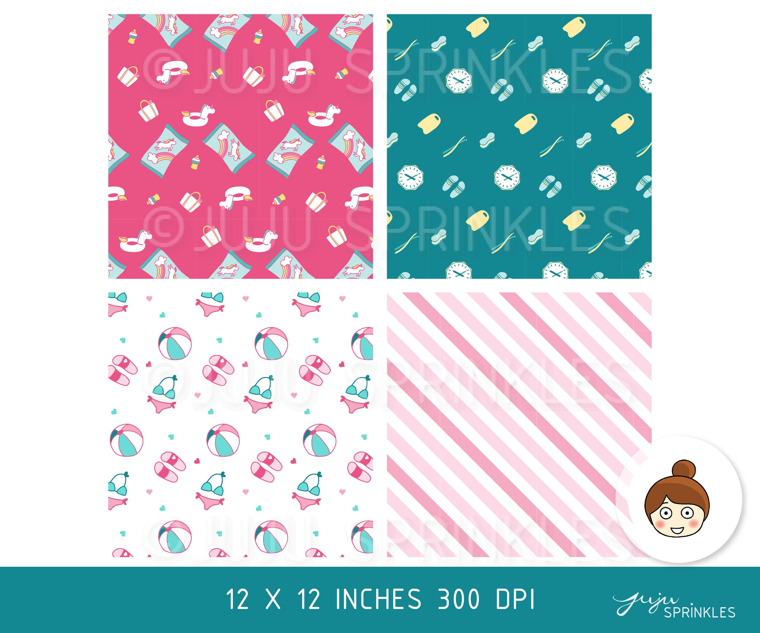 Swimming Digital Paper, Swimming Clipart, Swimming Patterns, Swimming ...