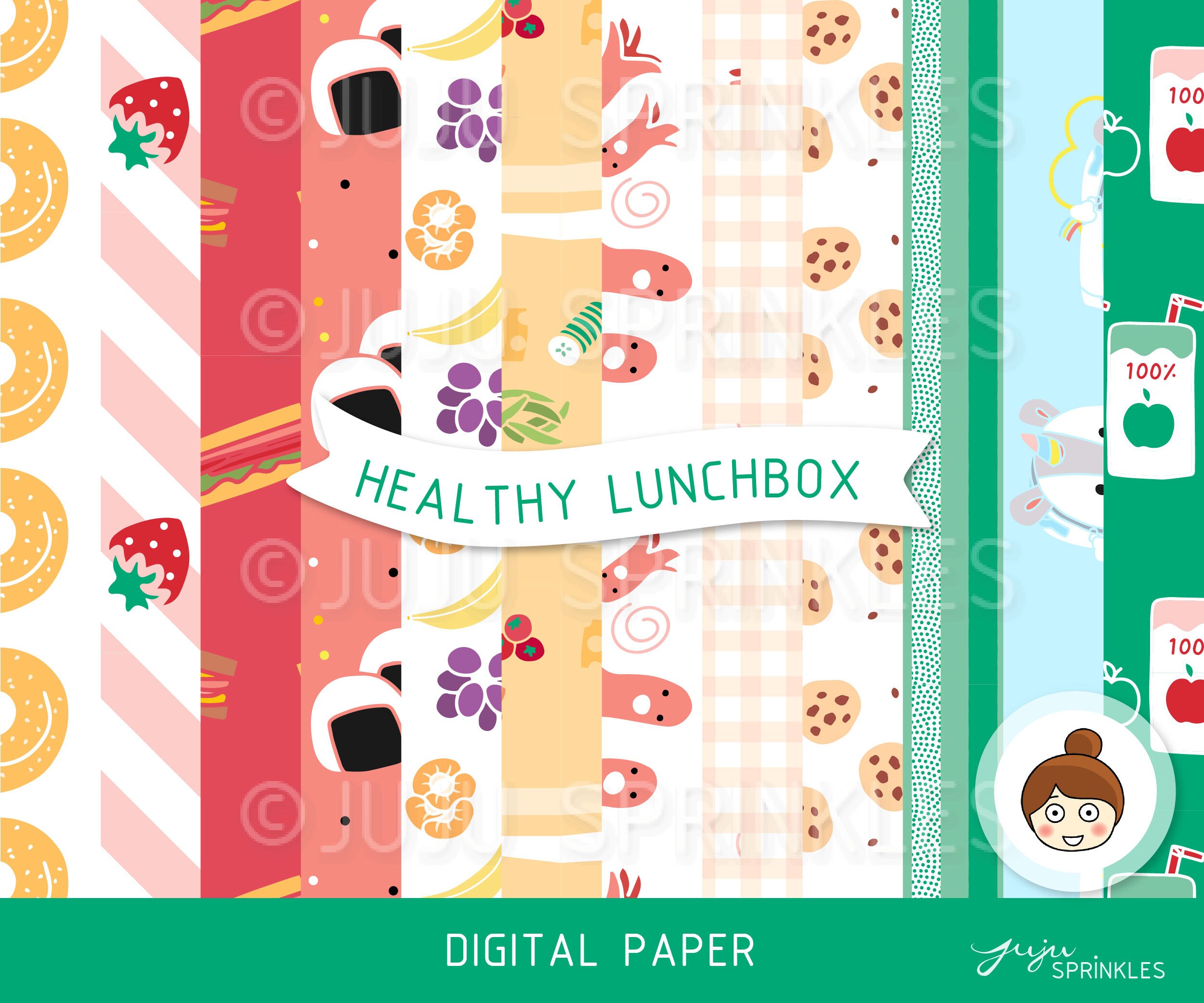 Lunchbox Clipart, Seamless Digital Pattern, Kids Lunch Illustrations ...