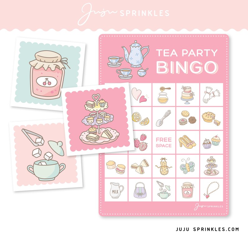 Tea Party Bingo Printable Party Game | Tea Party Flashcards | Tea Party ...
