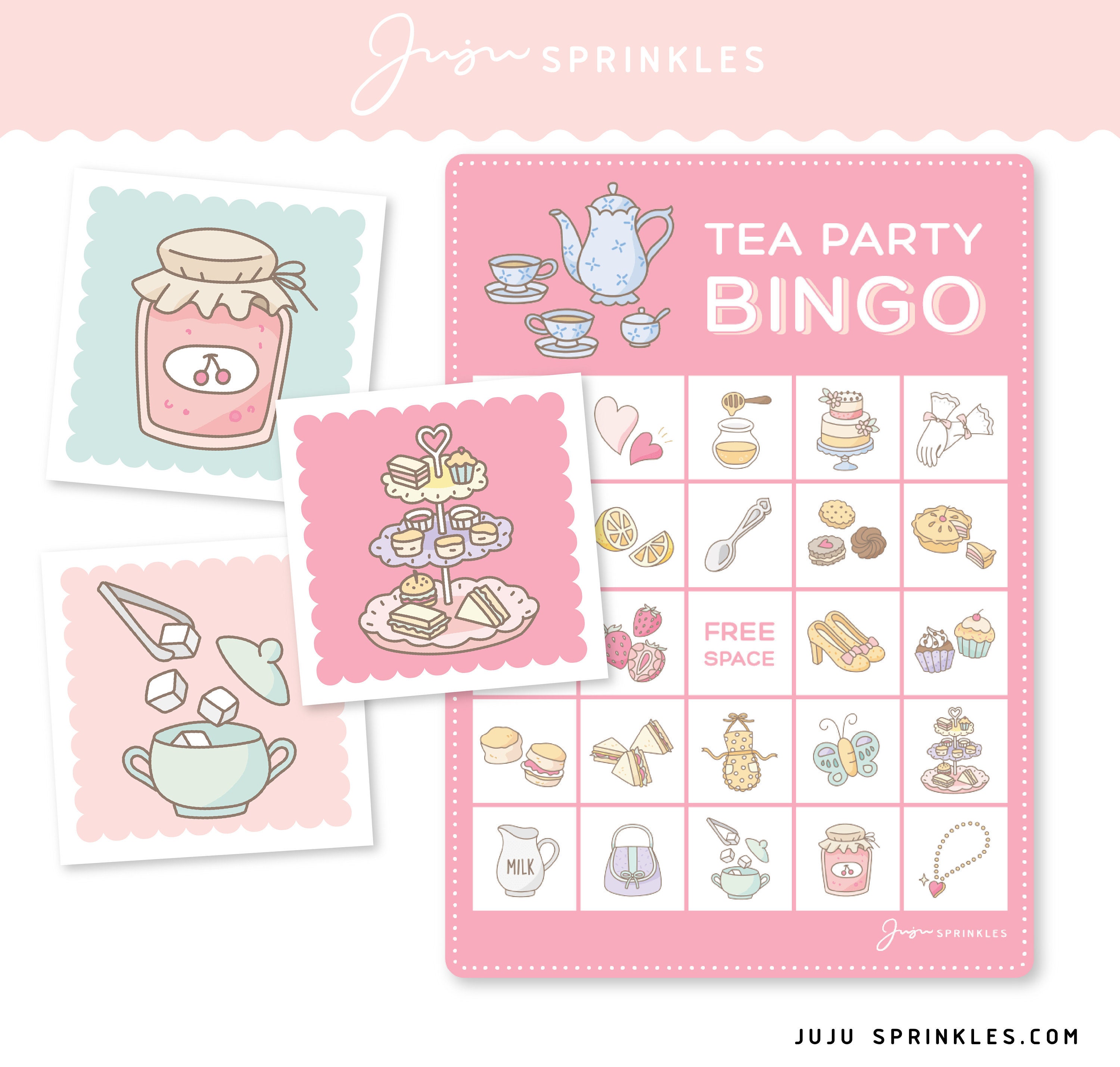 Tea Party Bingo Printable Party Game | Tea Party Flashcards | Tea Party ...