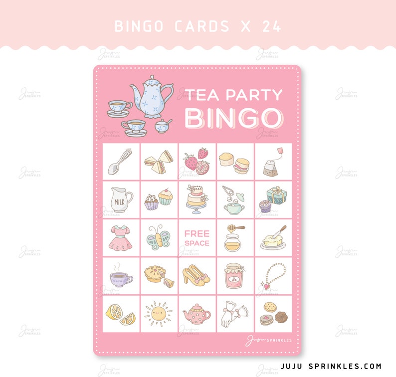 Tea Party Bingo Printable Party Game | Tea Party Flashcards | Tea Party ...