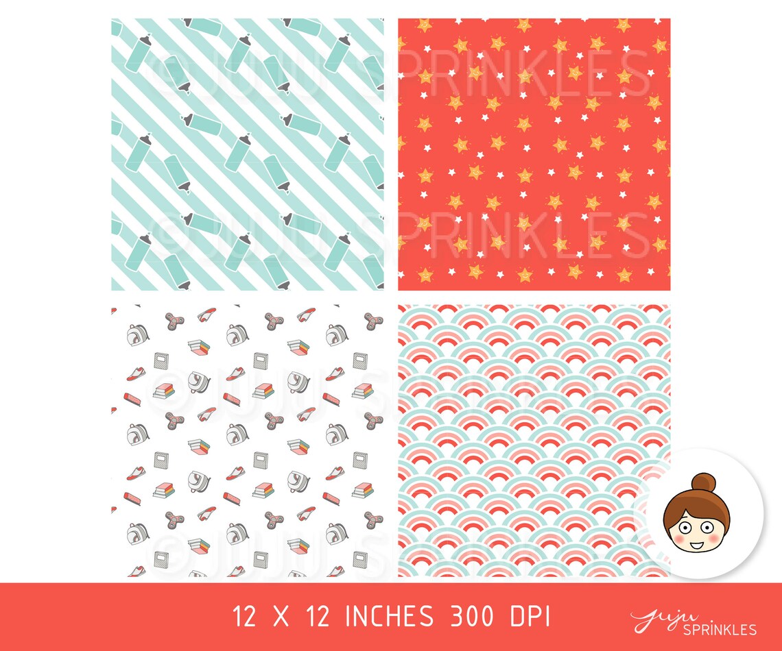 Back to School Digital Paper School Pattern Instant - Etsy