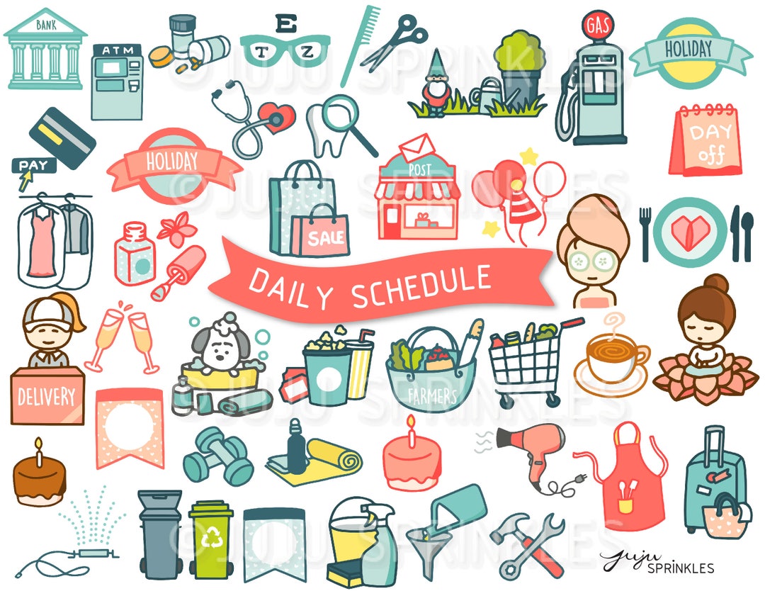 Daily Schedule Planner Cute Printable Clipart Instant Download PNG - Etsy
