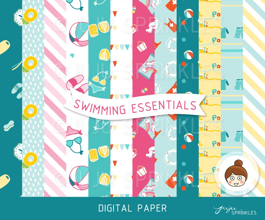 Swimming Digital Paper, Swimming Clipart, Swimming Patterns, Swimming ...