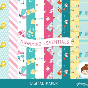 Swimming Digital Paper, Swimming Clipart, Swimming Patterns, Swimming ...