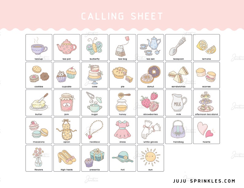 Tea Party Bingo Printable Party Game | Tea Party Flashcards | Tea Party ...