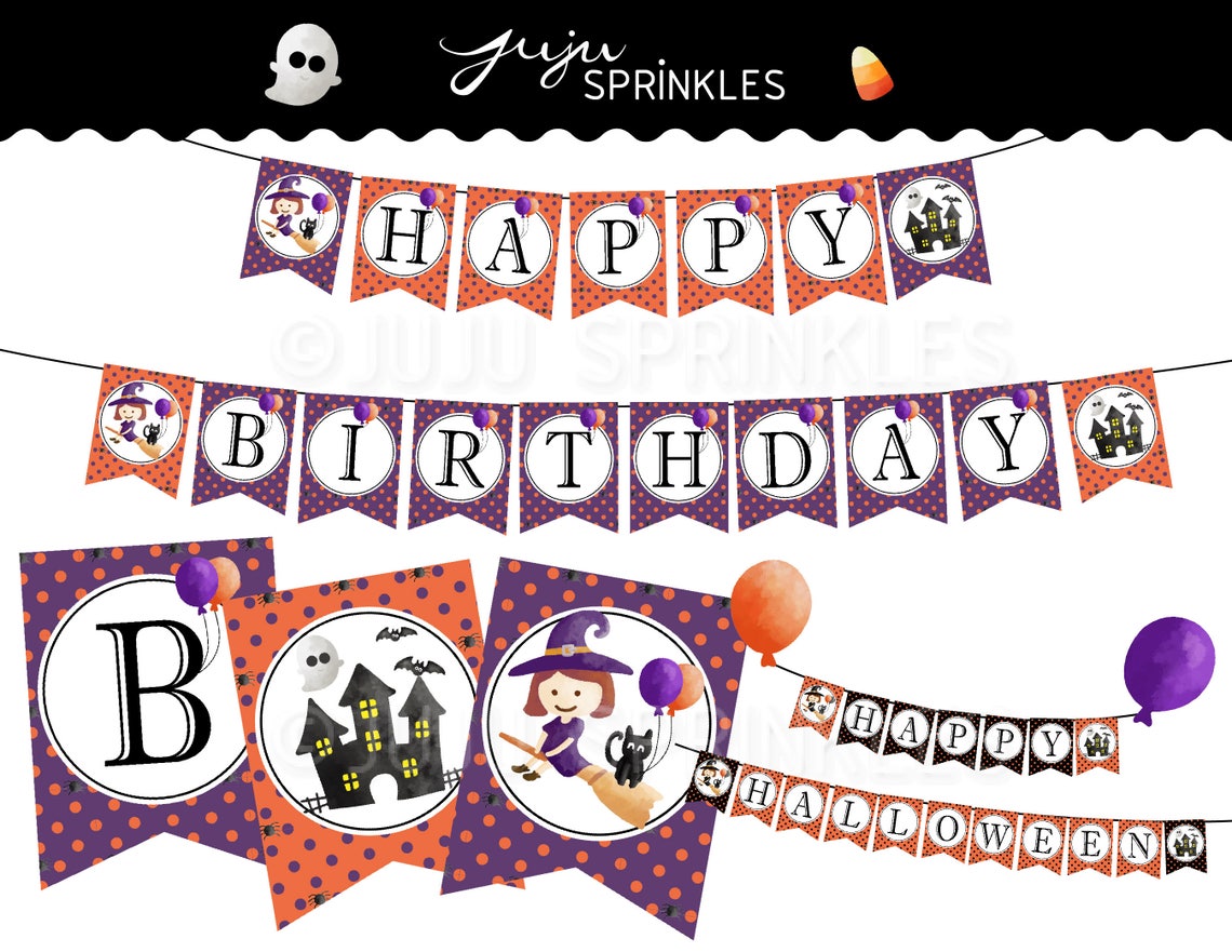 Halloween Birthday Banners, Halloween Party Printable, Halloween Kids ...