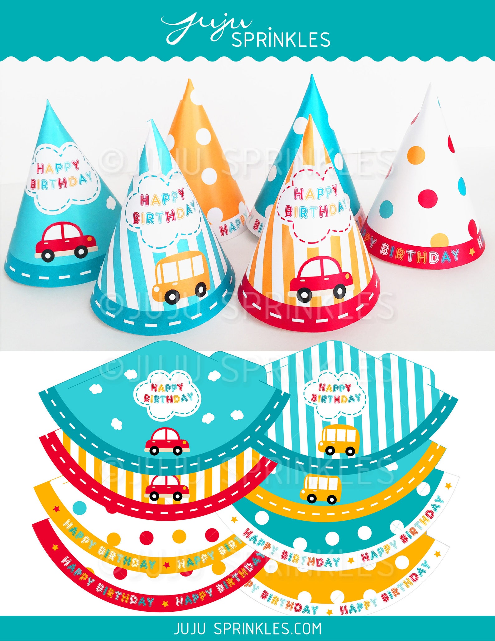 Transportation Birthday Party Hats, Car Party Hats, Mini Birthday Hats ...