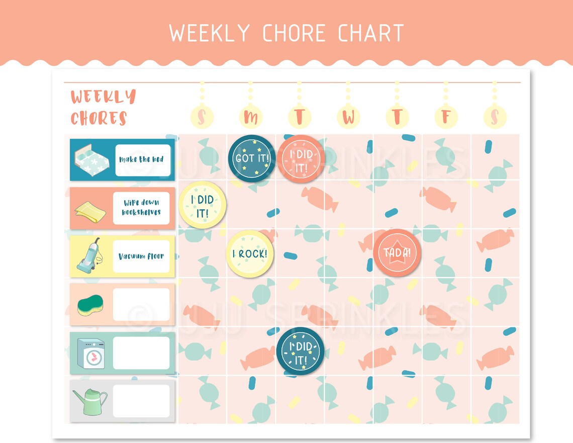 Printable Chore Chart, Printable Kids Chore Chart, Printable Cleaning ...