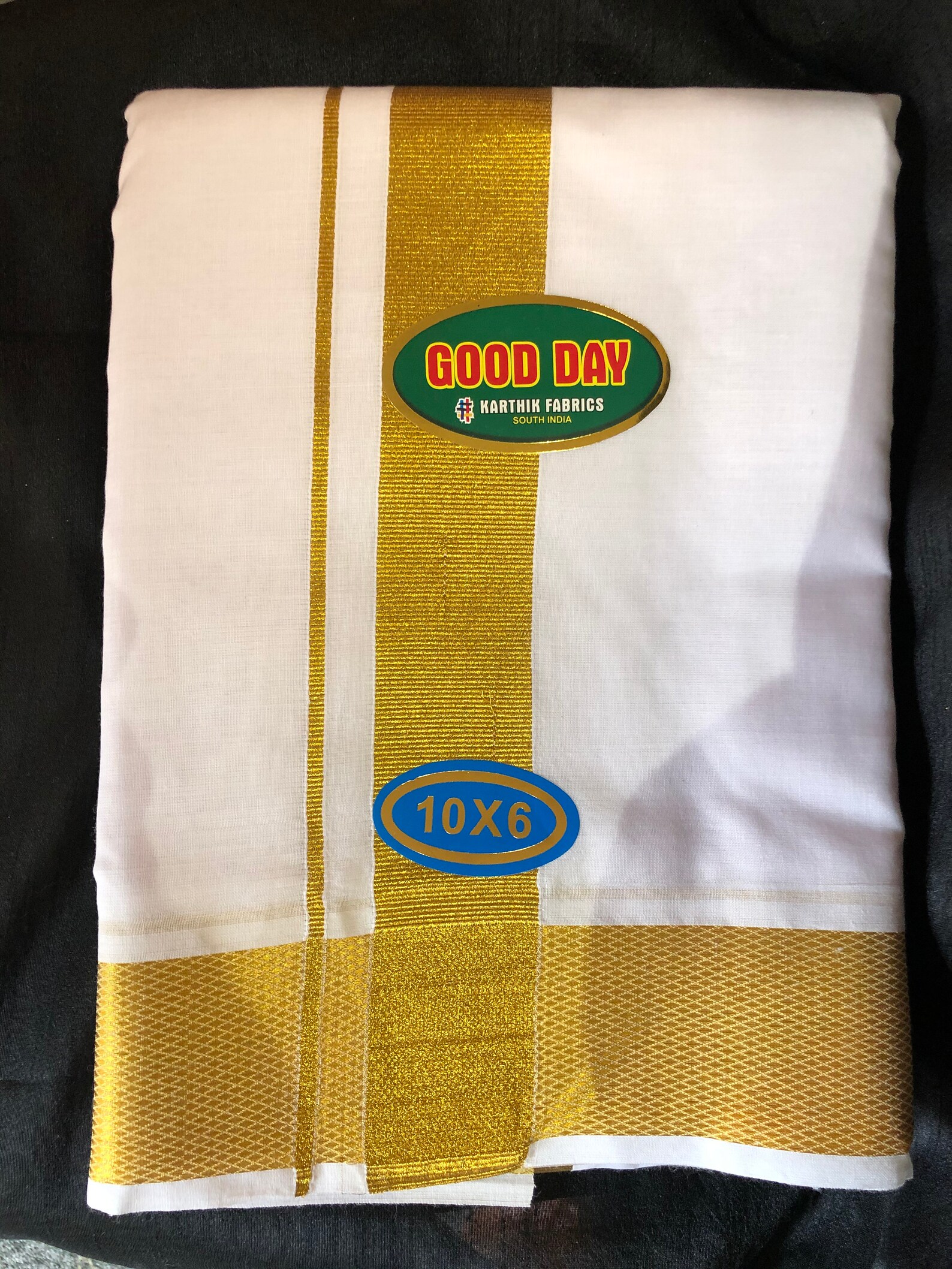Dhoti, White Cotton With Woven Gold Border, Traditional, Temple Gift ...