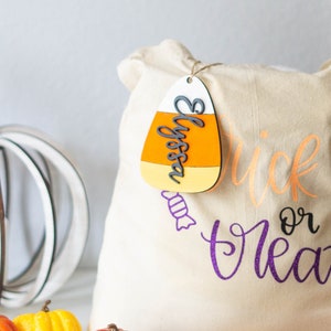 Candy Corn Name Tag Custom Halloween Gift Tag Wooden Name - Etsy