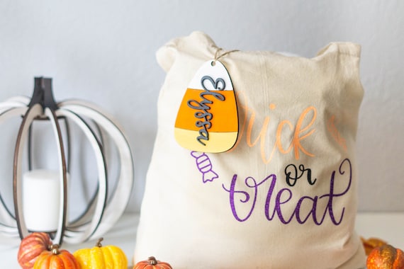 Candy Corn Name Tag Custom Halloween Gift Tag Wooden Name - Etsy