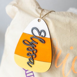 Candy Corn Name Tag - Custom Halloween Gift Tag - Wooden Name Tag ...