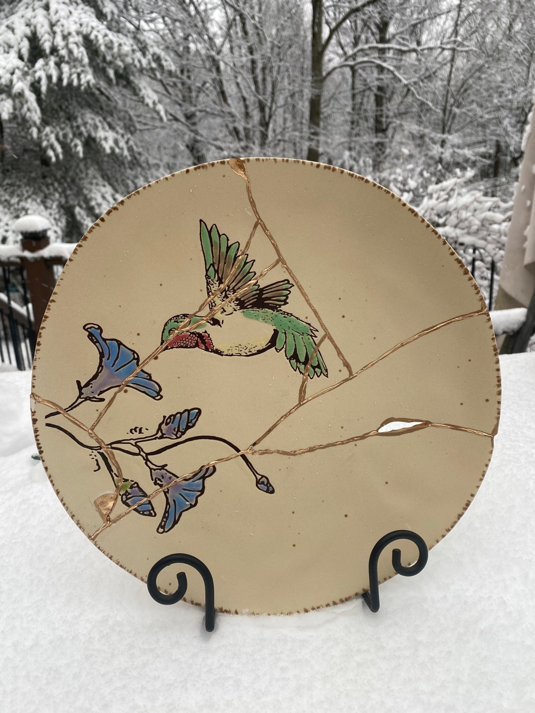 Kintsugi/wabi Sabi Humming Bird Plate - Etsy