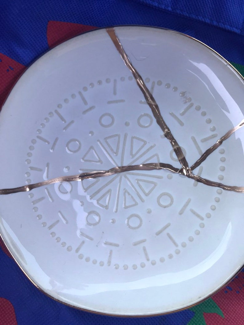 Cream Patterned Kintsugi Plate | Etsy