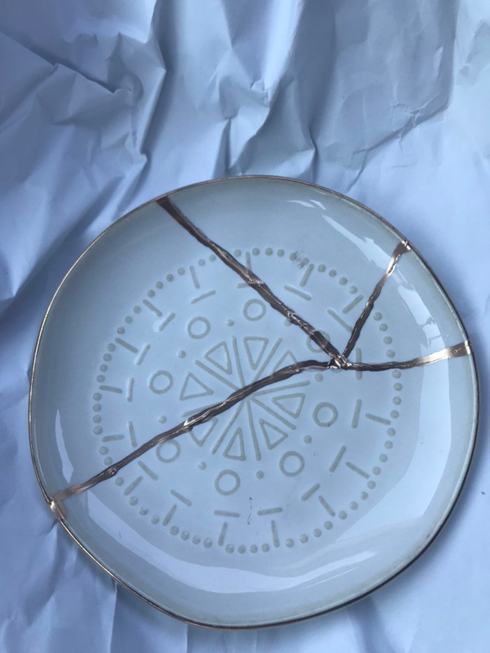 Cream Patterned Kintsugi Plate | Etsy