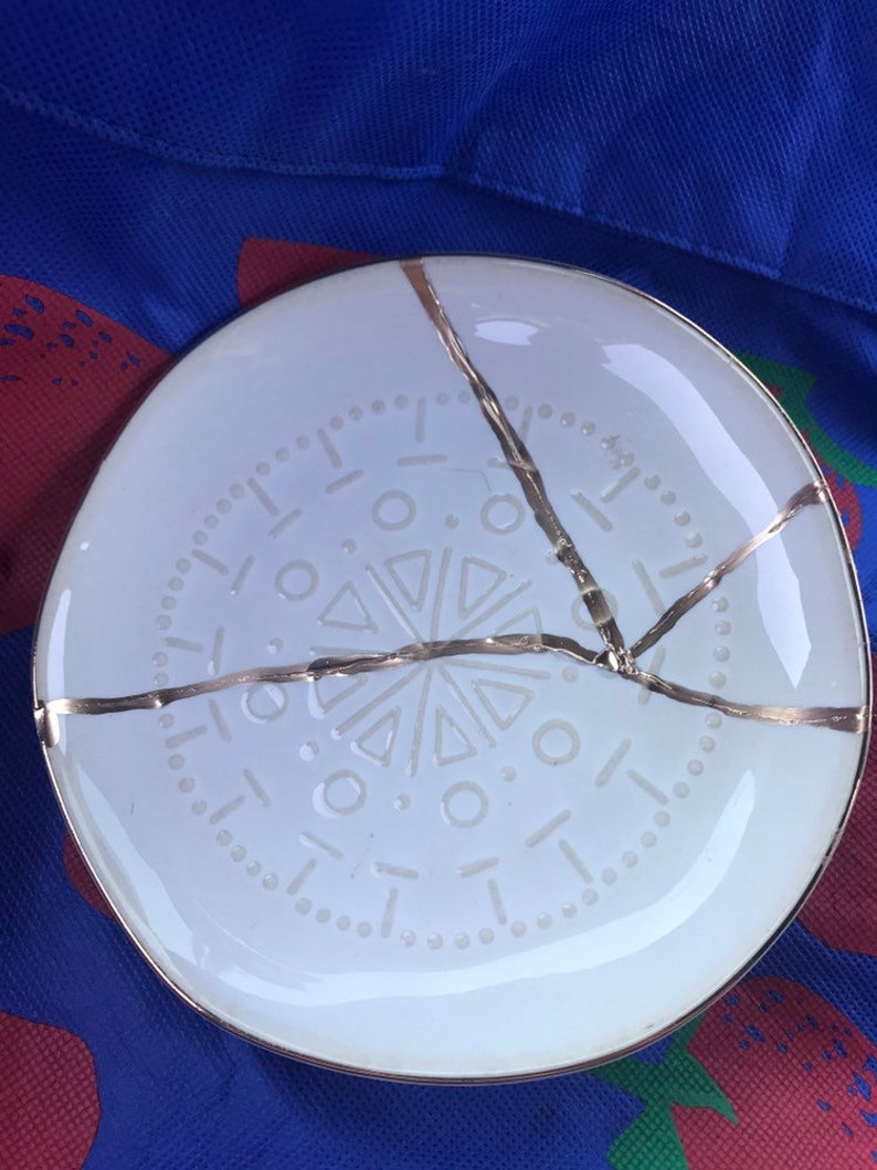 Cream Patterned Kintsugi Plate | Etsy