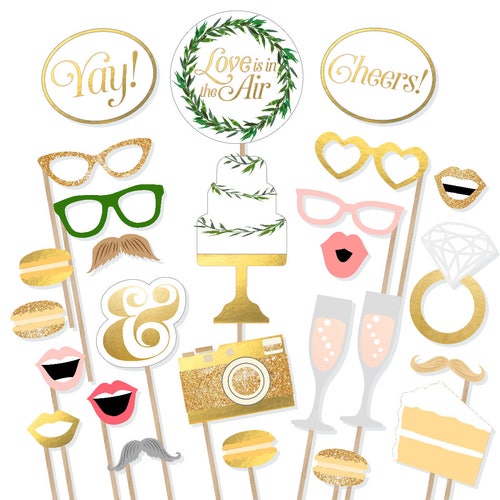 Wedding Printable Photo Booth Props Gold Black and White - Etsy