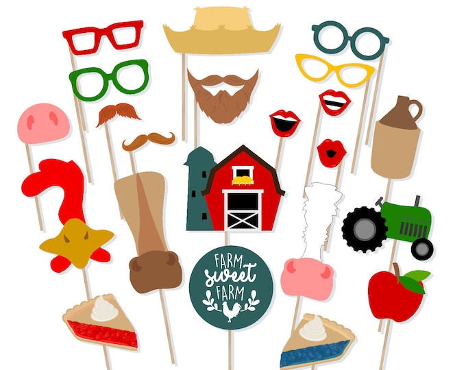 Farm Birthday Party Photo Booth Props With Blue Talking Bubbles. Print ...